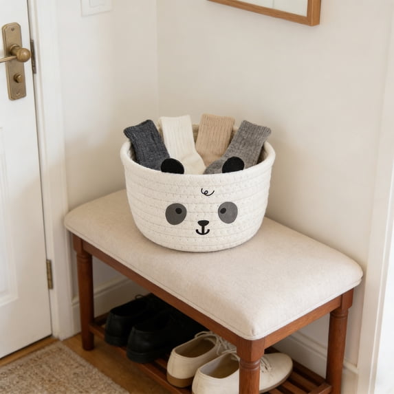 Cute Cow Woven Rope Storage Basket with Friendly Face, Soft Organizer ...