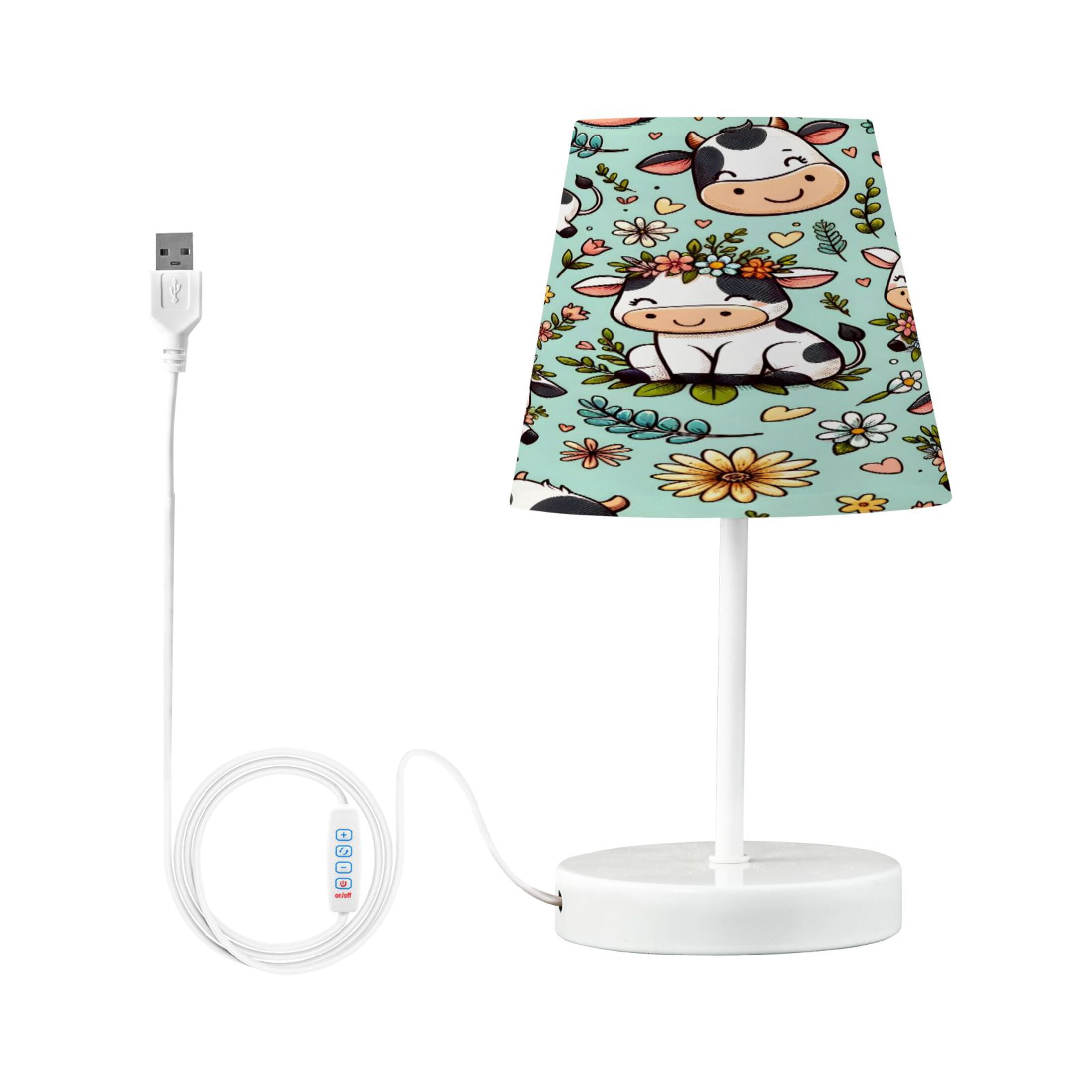 Cute Cow in Plants Desk Lamp LED Table Nightstand Lamps with 3 Color ...
