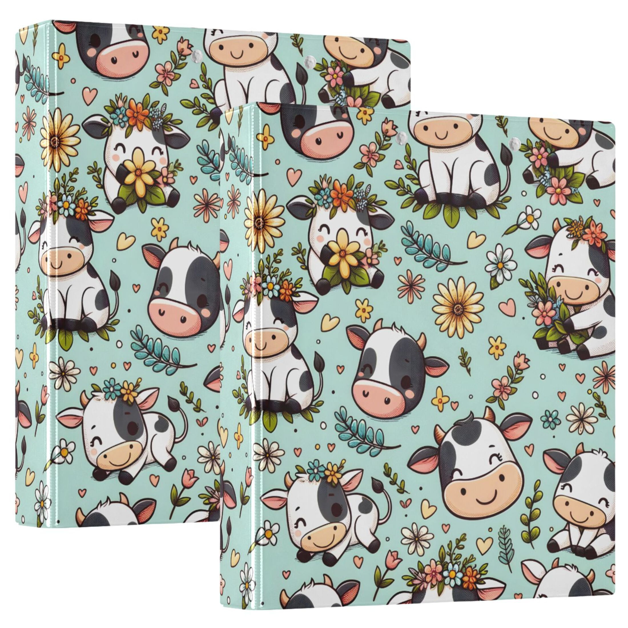 Cute Cow with Flower Hardcover 3 Ring Binder 1.5 inch Round Rings with ...