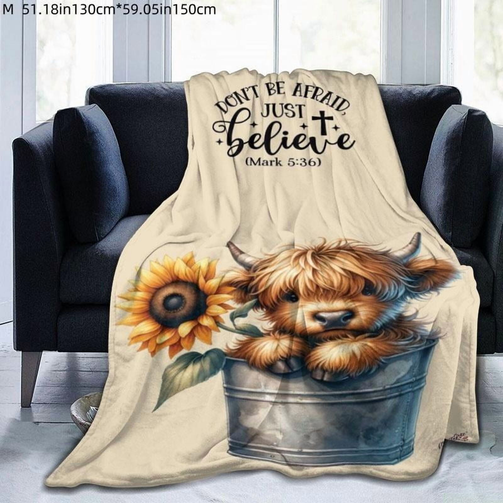 Cute Cow with Sunflower Fleece Blanket, Warm and Cozy Sofa Throw ...