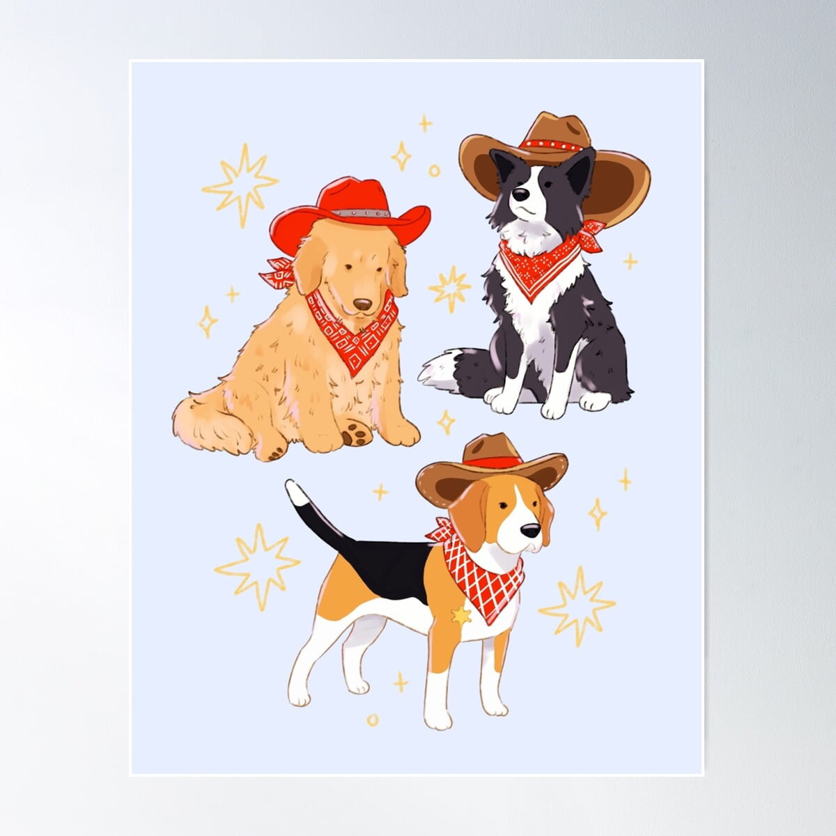 Cute Cowboy Dogs â€“ Western Dog Illustration Poster, 8x12 UNFRAMED ...