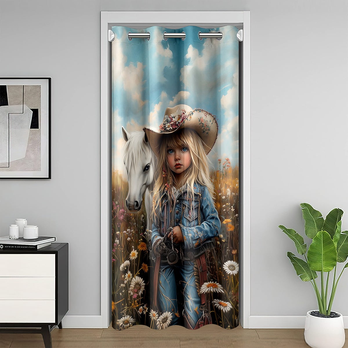 Cute Cowgirl Door Curtain Cowboy Horse Animal Blackout Curtain for ...