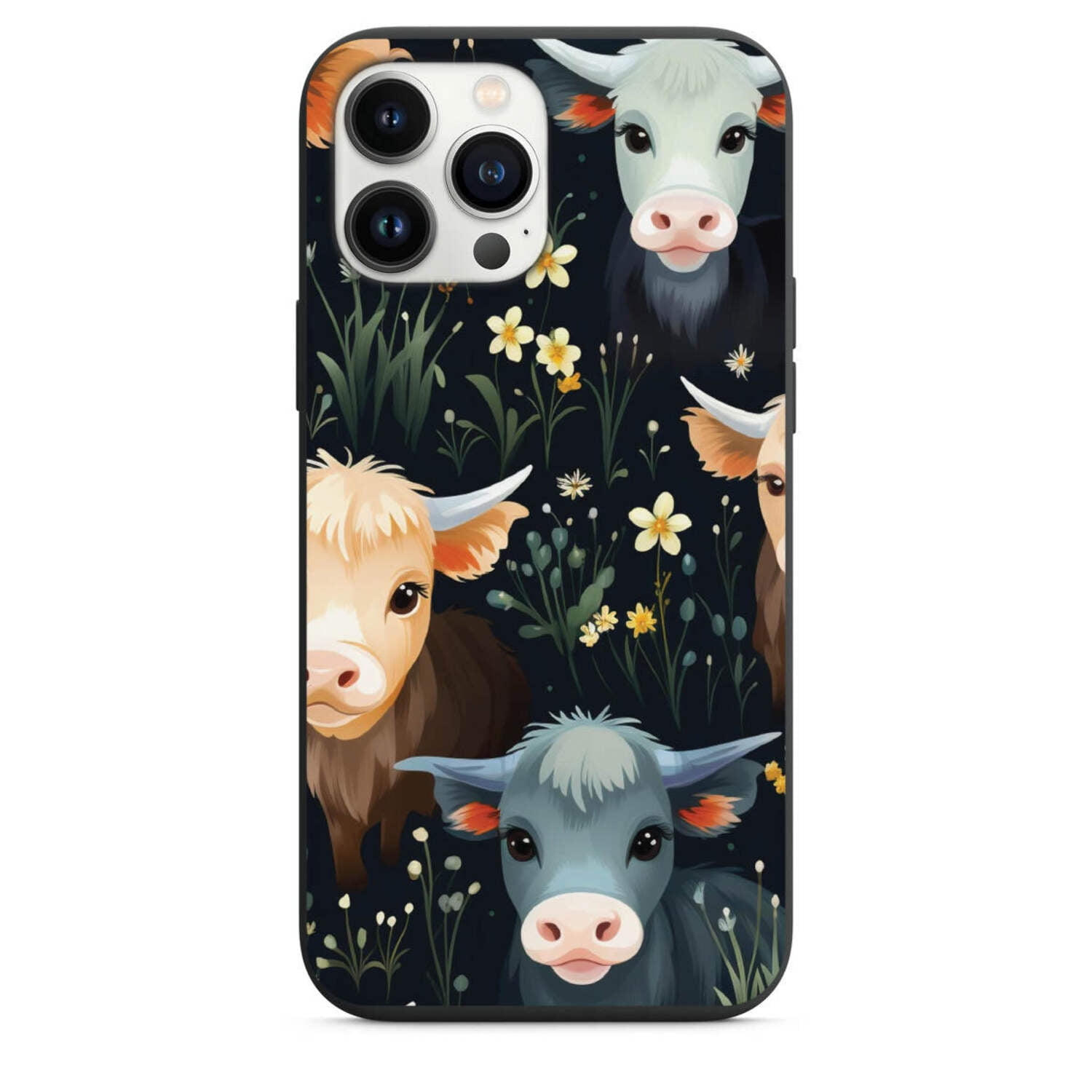 Cute Cows And Flower Pattern Phone Case for iPhone 7 8 X XS XR SE 11 12 ...