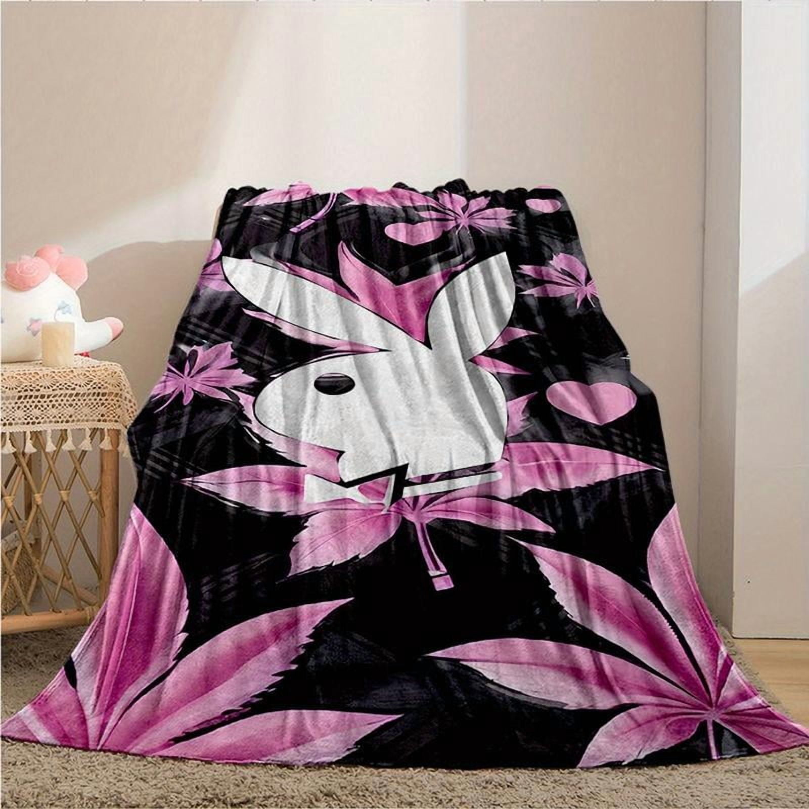 Cute Cozy Bunny Print Soft Throw Blanket | Vintage Black & Purple ...