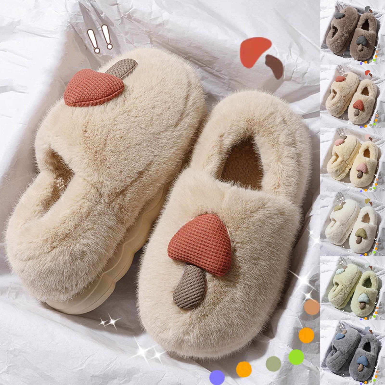Cute Cozy Fuzzy Slippers Women Winter Warm Plush Comfy Indoor Outdoor ...