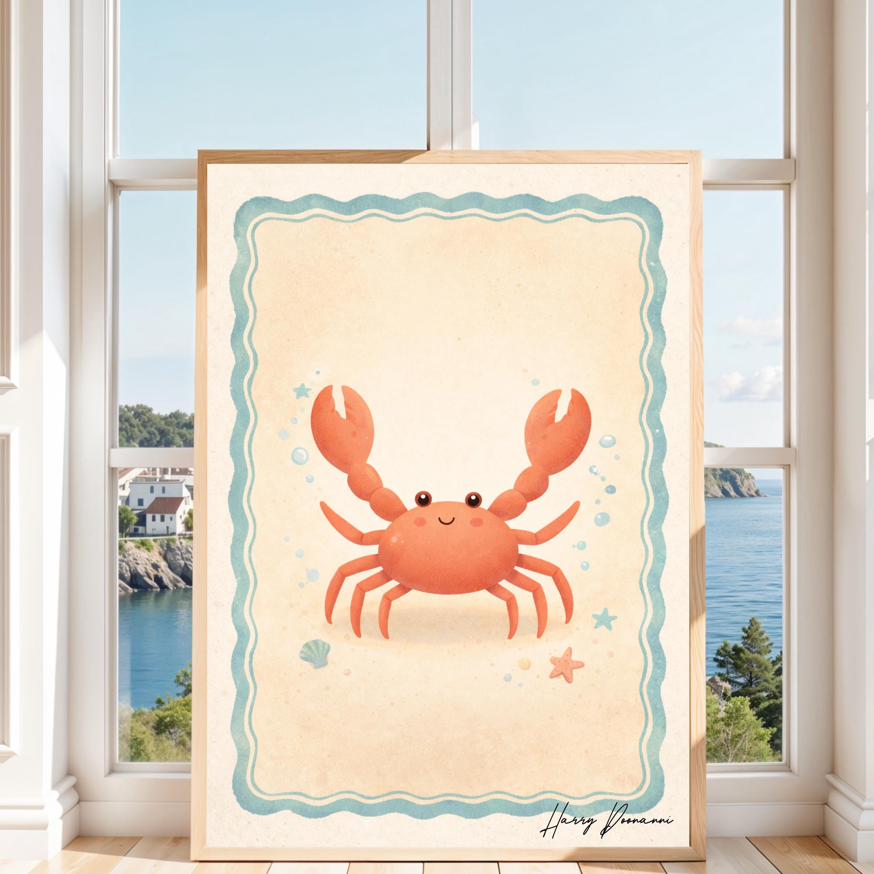 Cute Crab Wall Art Coastal Nursery Posterd Ocean Print Beach Decor Gift ...