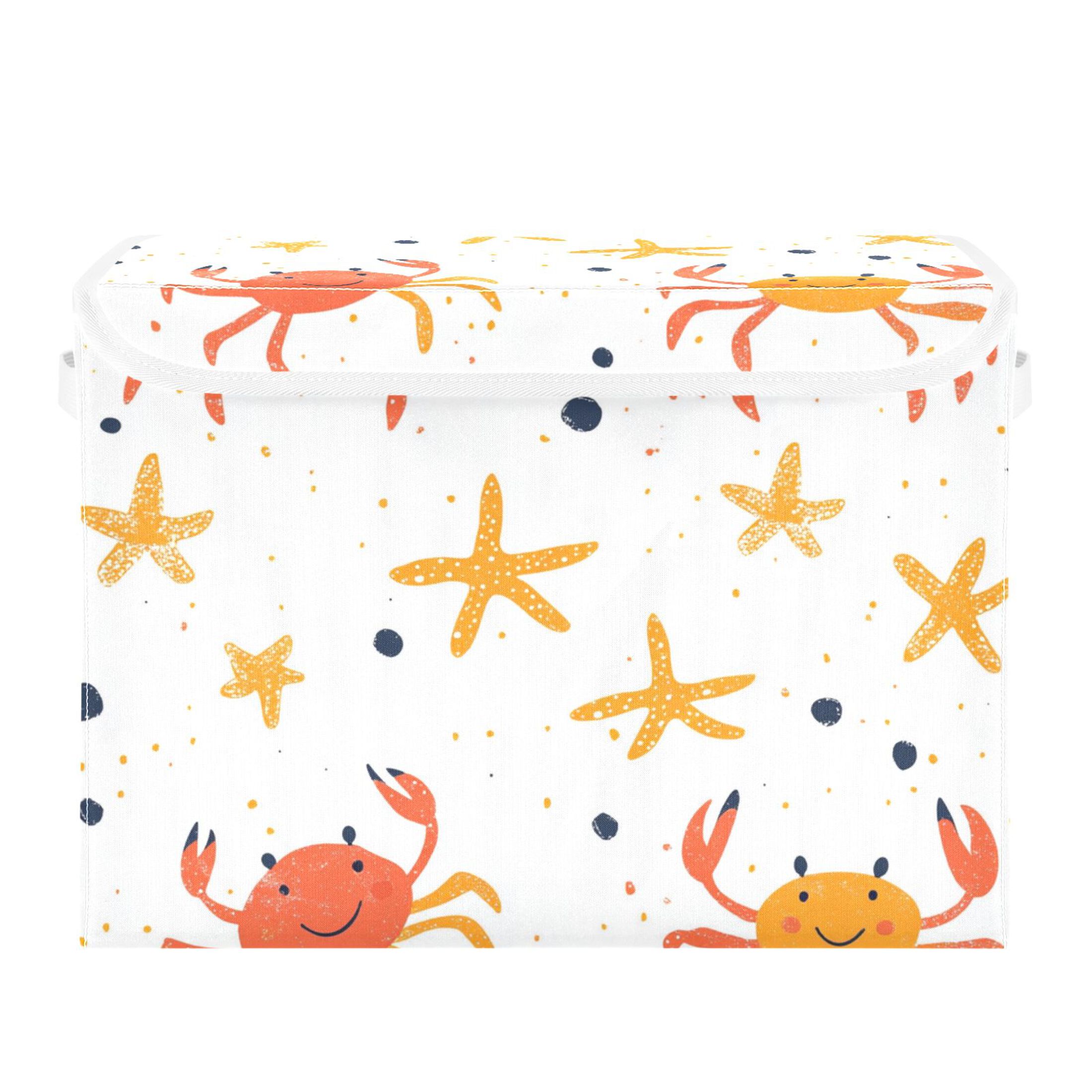 Cute Crabs Stars Dots Foldable Storage Bin with Lid and Handle ...