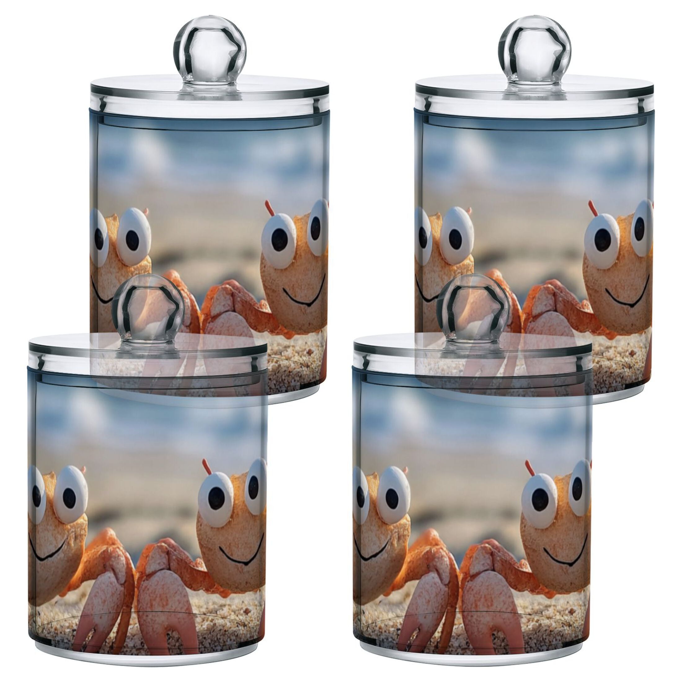 Cute Crabs on The Beach Translucent Plastic Cans Storage Canisters with ...