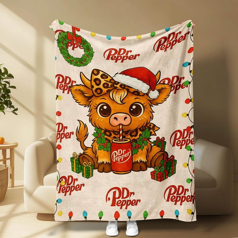 Cute Cream-Colored Flannel Throw Blanket with Festive Baby Cow Design ...