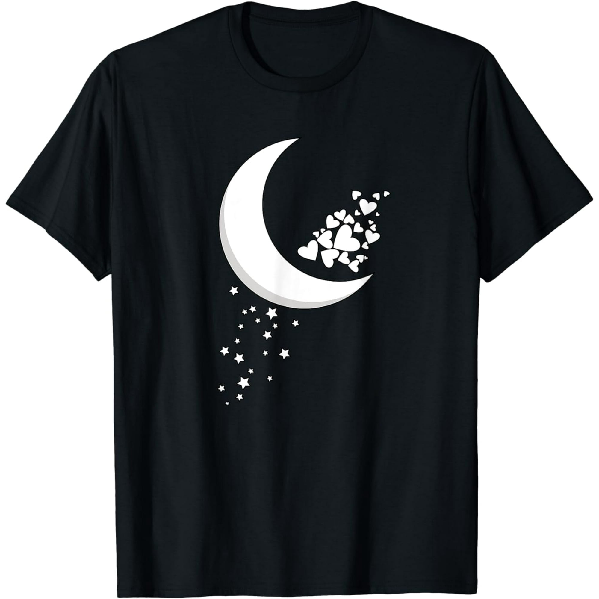 Cute Crescent Moon Hearts Stars Graphic Women Short Sleeve T-Shirt ...