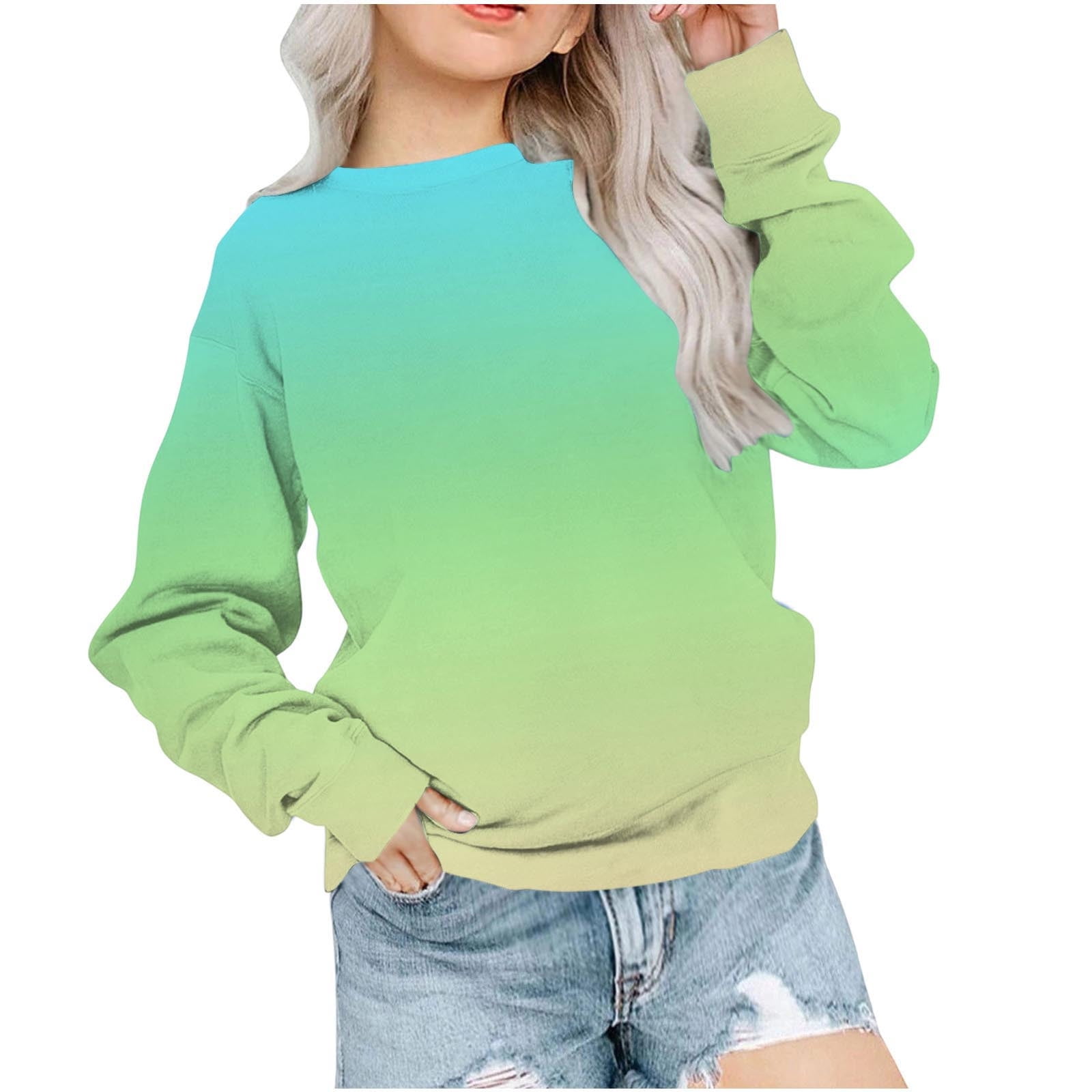 Cute Crew Neck Sweatshirts for Teen Girls Gradient Print Casual Long ...