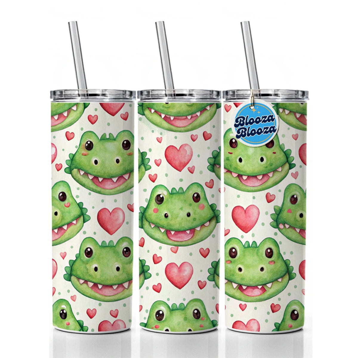 Cute Crocodile Alligator Faces Hearts 20oz Insulated Water Bottle ...