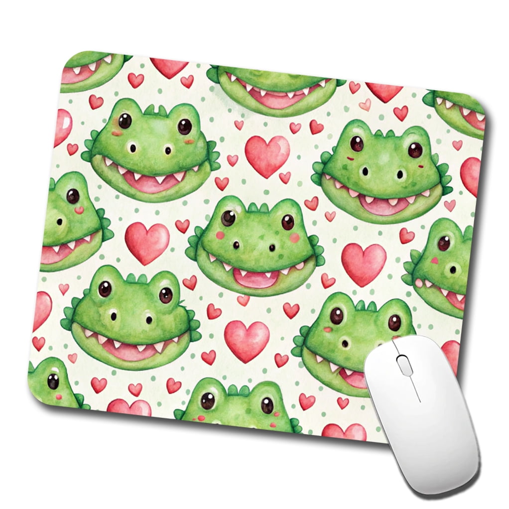 Cute Crocodile Alligator Faces Hearts Mouse Pad Low Profile Gaming Mat ...