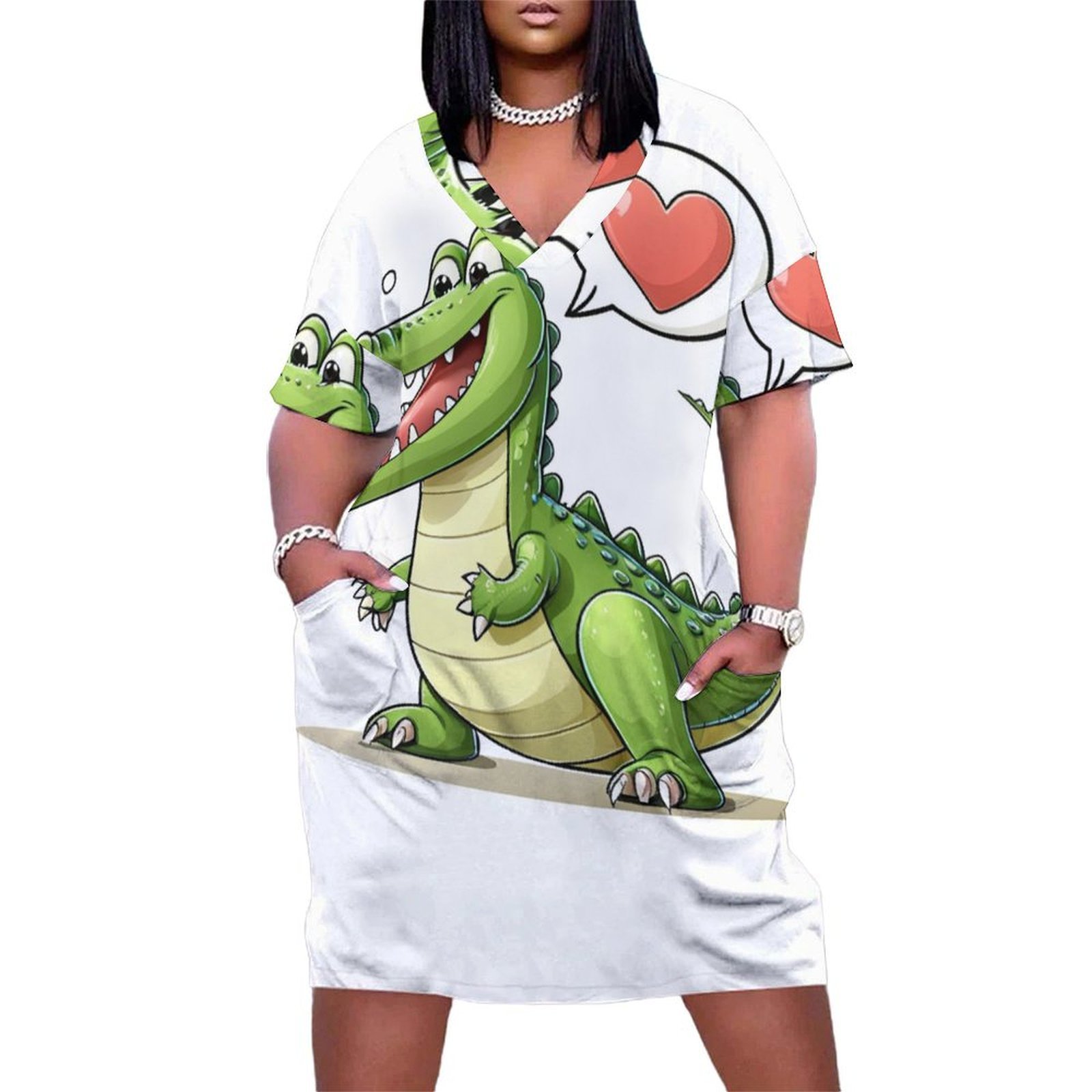 Cute Crocodile Love Heart Loose Pocket Dress Dresses Summer Summer ...