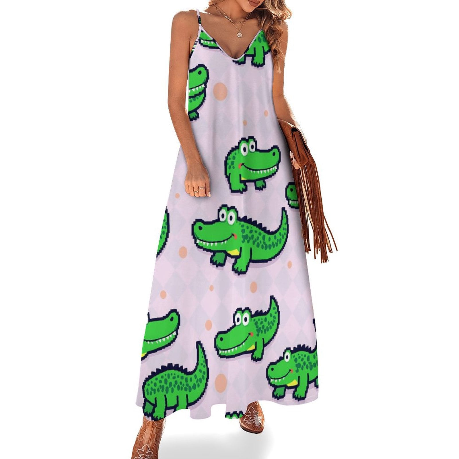 Cute Crocodile Pattern Sleeveless Dress Birthday Dresses for Women ...