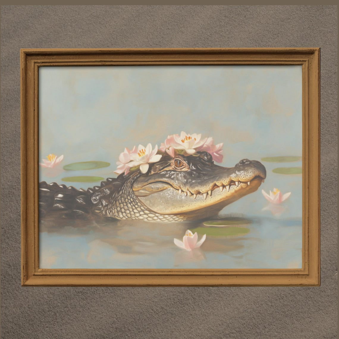 Cute Crocodile In Swamp Wall Art Printable, Alligator Aesthetic Poster ...