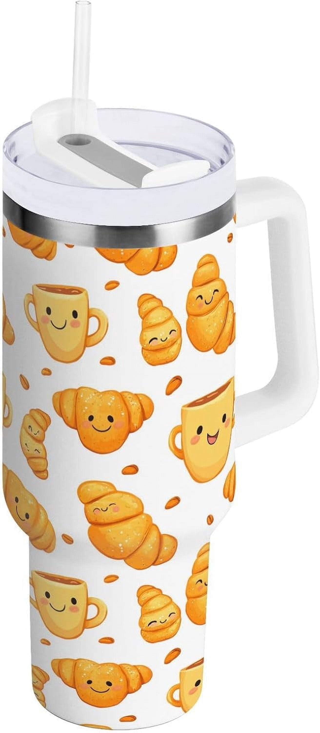 Cute Croissant Coffee Mugs 40 oz Tumbler with Handle Straw Lid ...