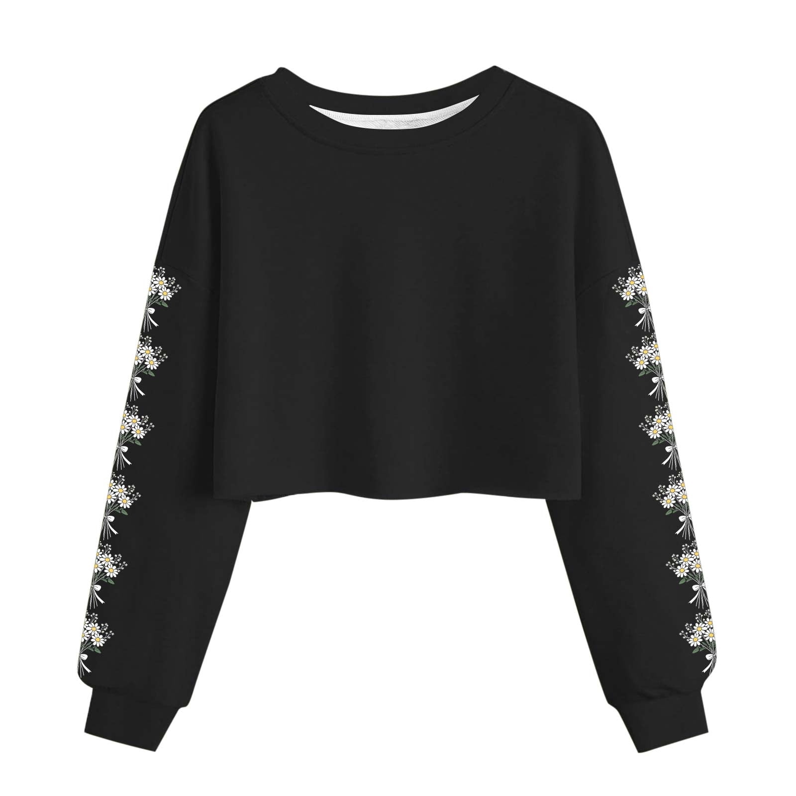 Cute Crop Sweatshirts for Women Daisy Floral Printed Teen Girls Long ...