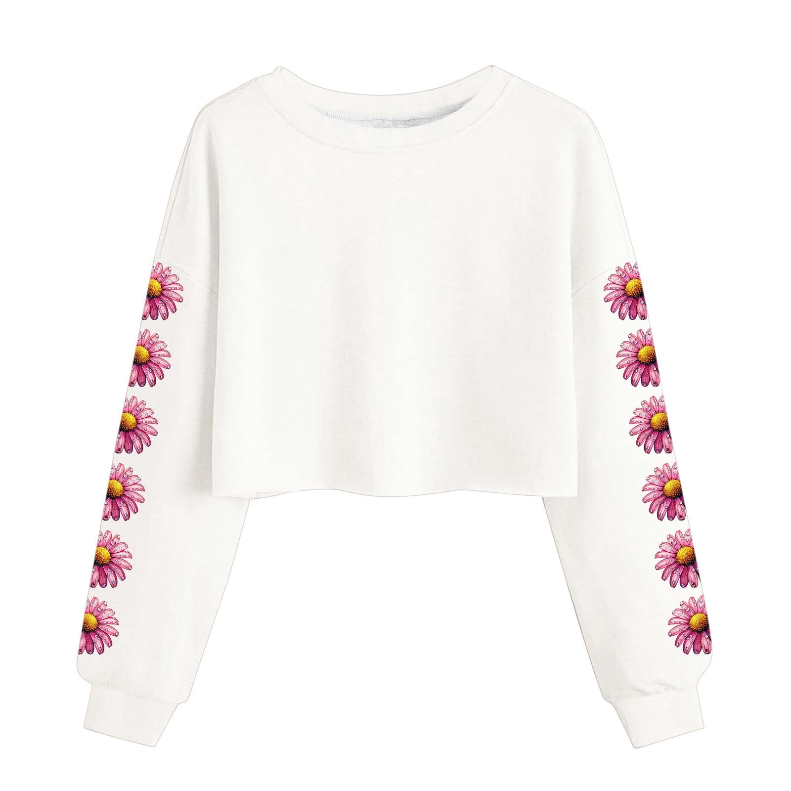 Cute Crop Sweatshirts for Women Daisy Floral Printed Teen Girls Long ...