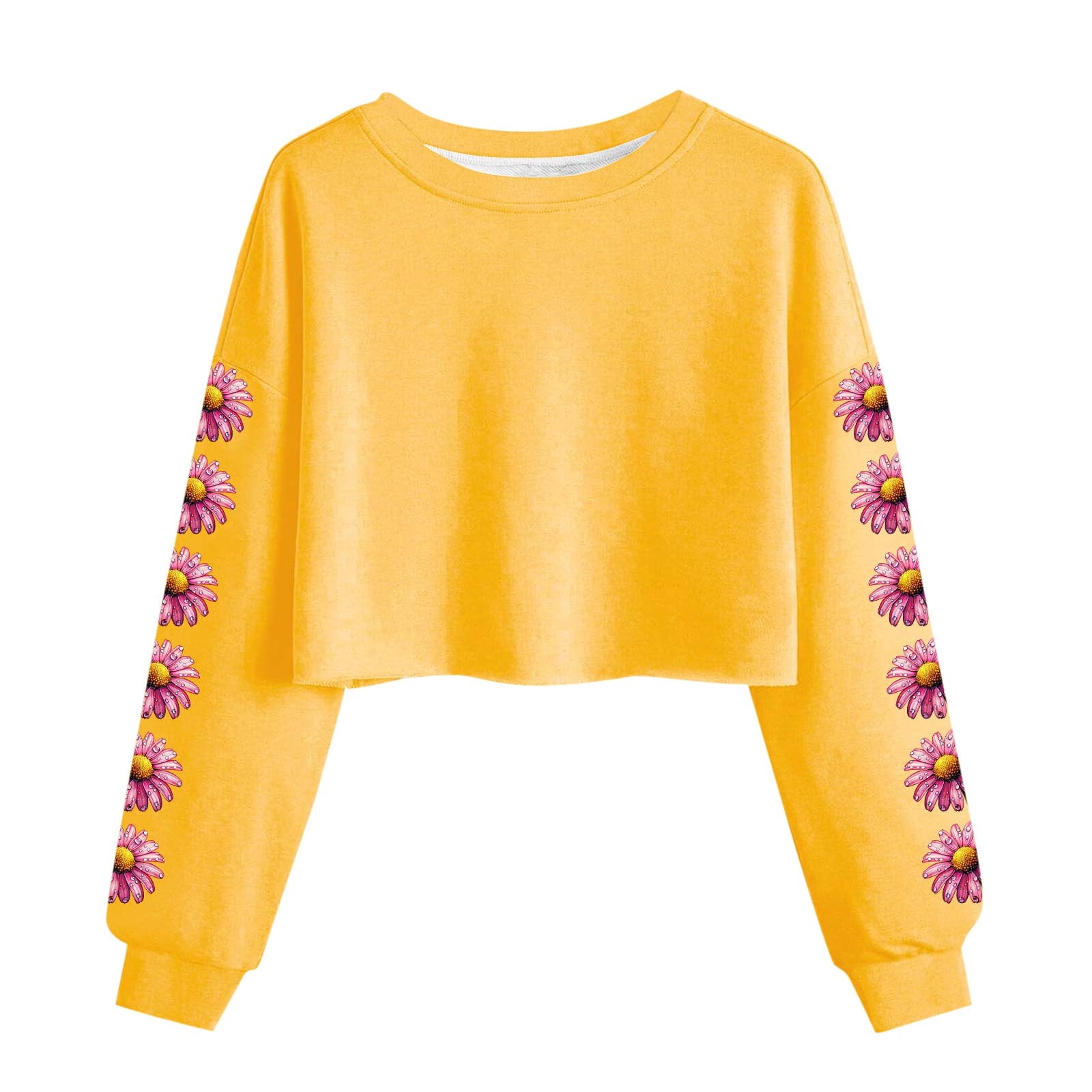Cute Crop Sweatshirts for Women Daisy Floral Printed Teen Girls Long ...