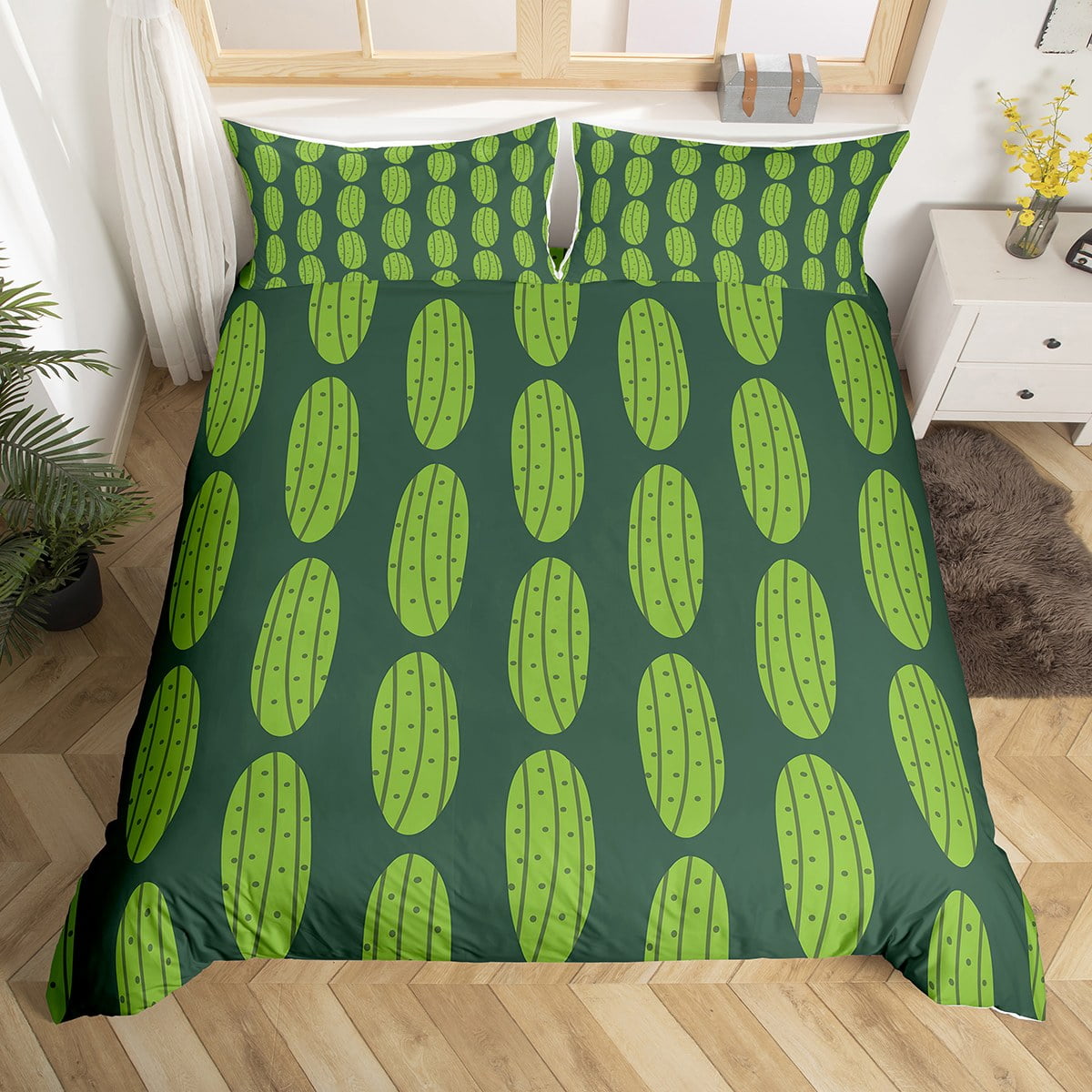 Cute Cucumbers Bedding Set Watercolor Green Pickles Comforter Cover for ...