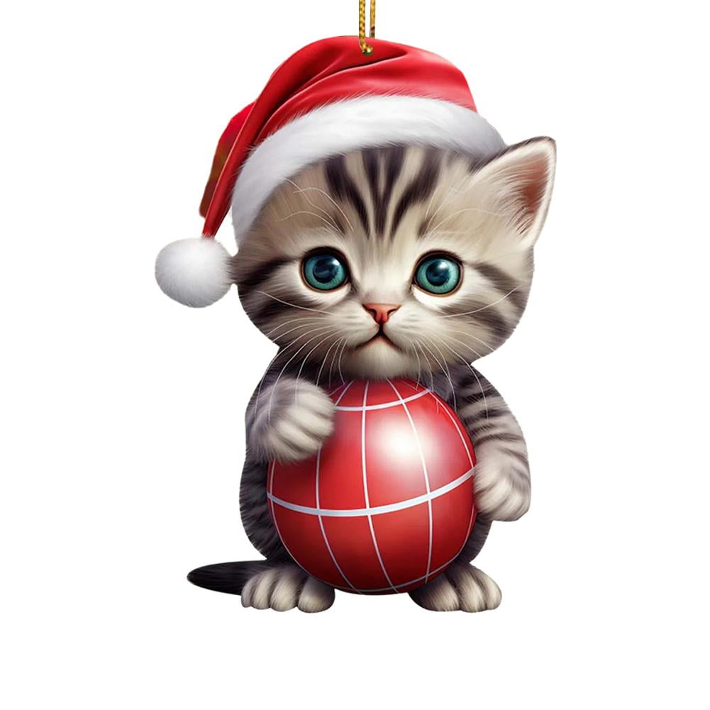 Cute Cup Cat Pendant Christmas Tree Pendant, 2D Acrylic Cup Cat ...
