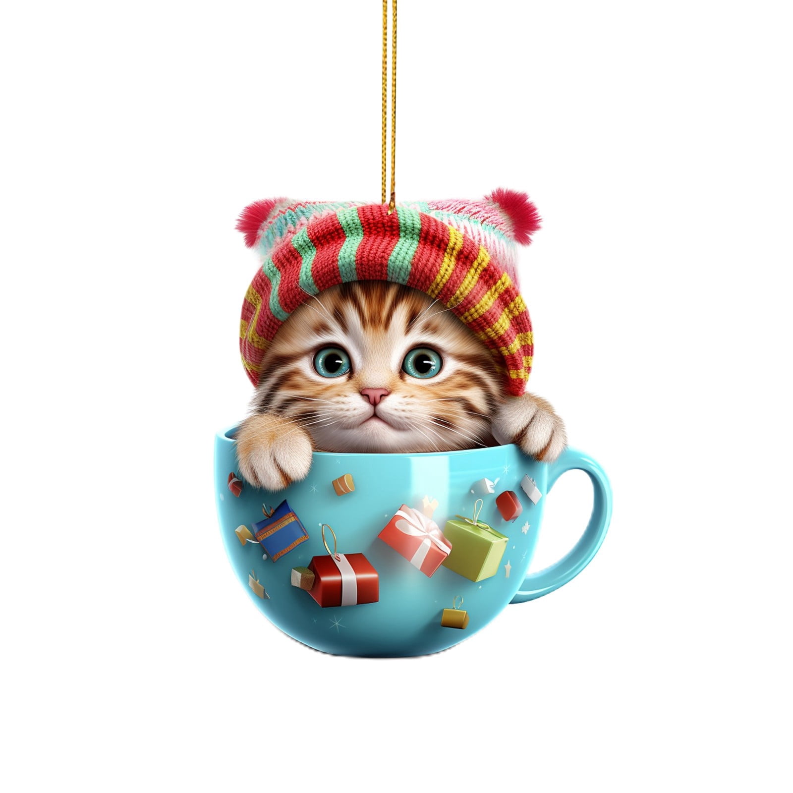 Cute Cup Cat With Scarf Decorative Hanging Colorful Pupil Cat Indoor ...