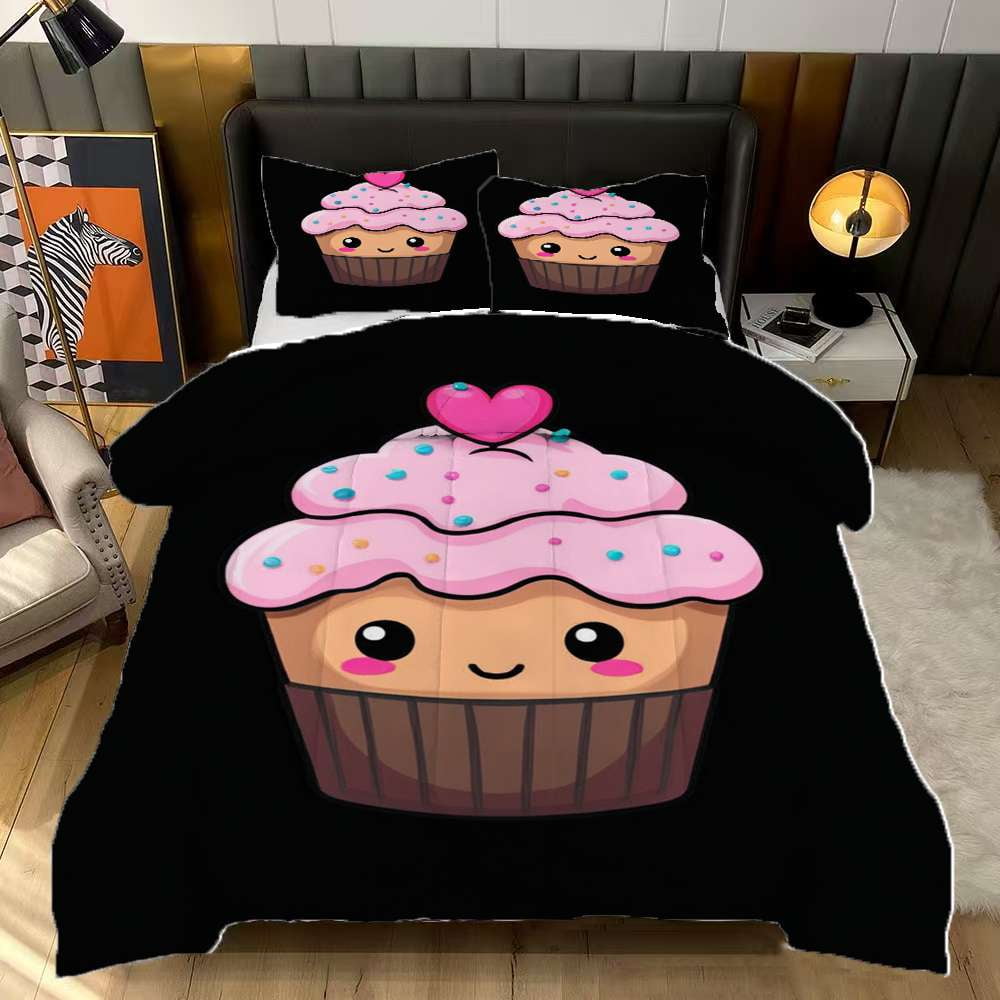 Cute Cupcake Emoji Comforter Set Queen Size Bedding Set For Travl ...