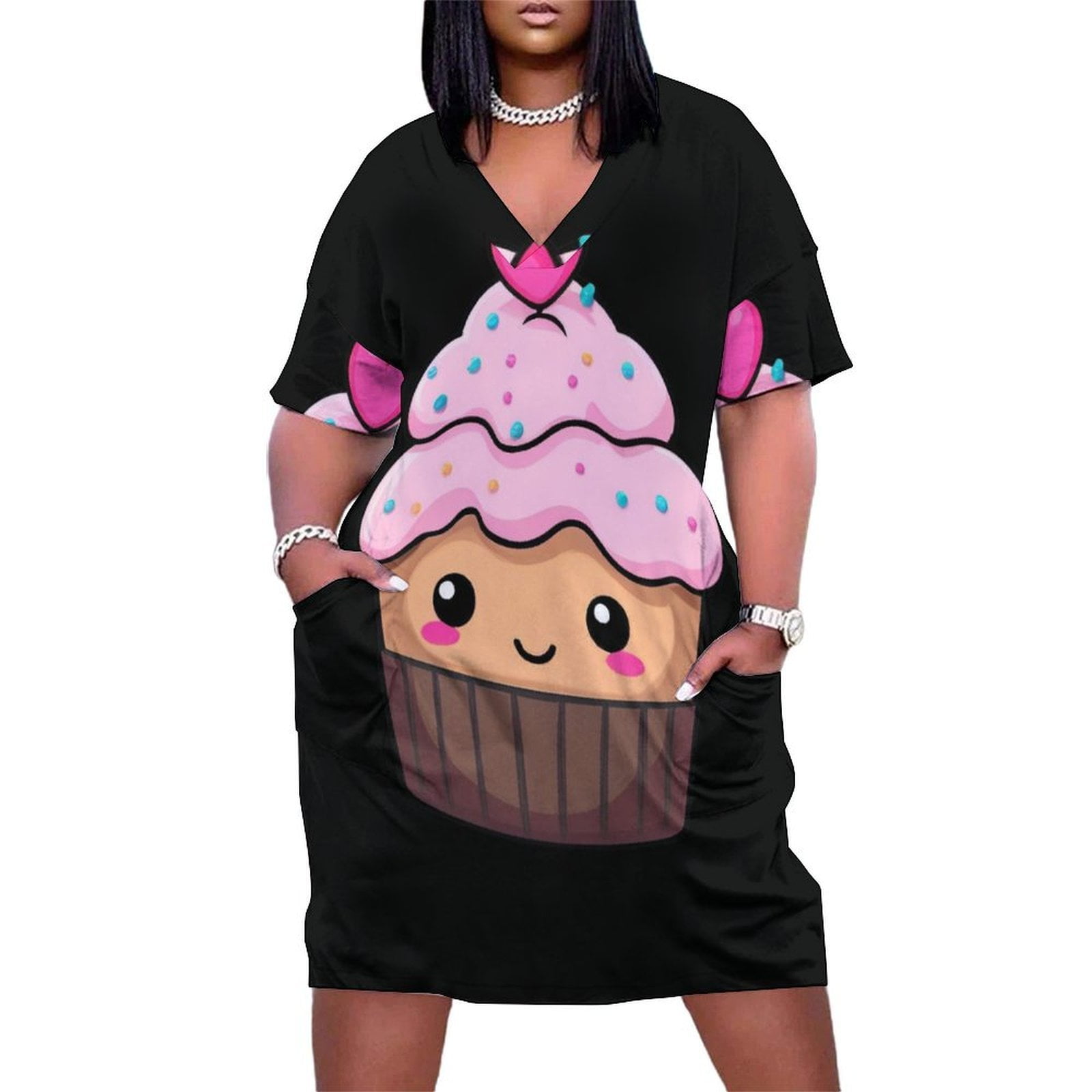 Cute Cupcake Emoji Loose Pocket Dress Dresses Summer Summer Dresses for ...
