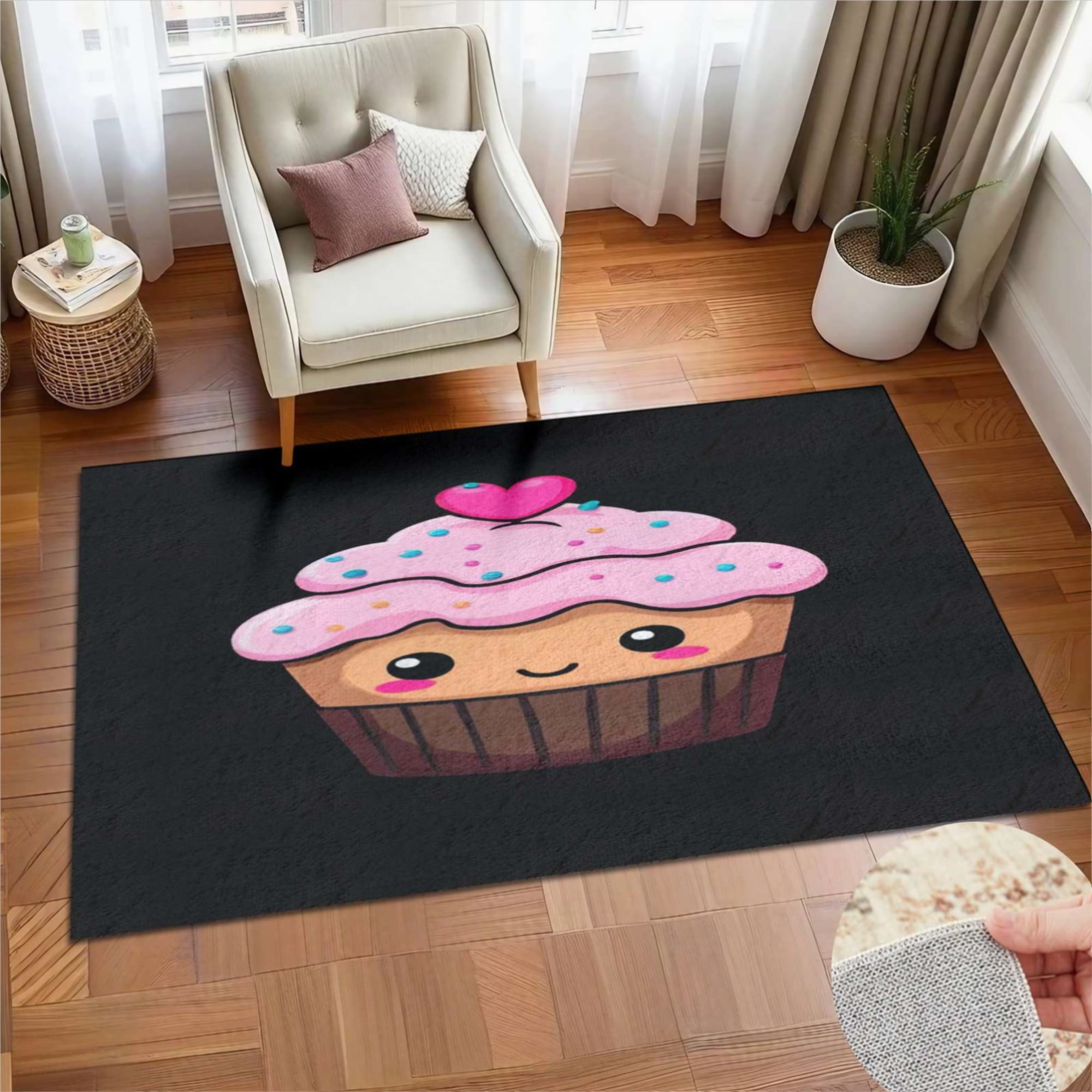 Cute Cupcake Emoji Soft Large Area Rugs Washable Rug With Non-Slip ...
