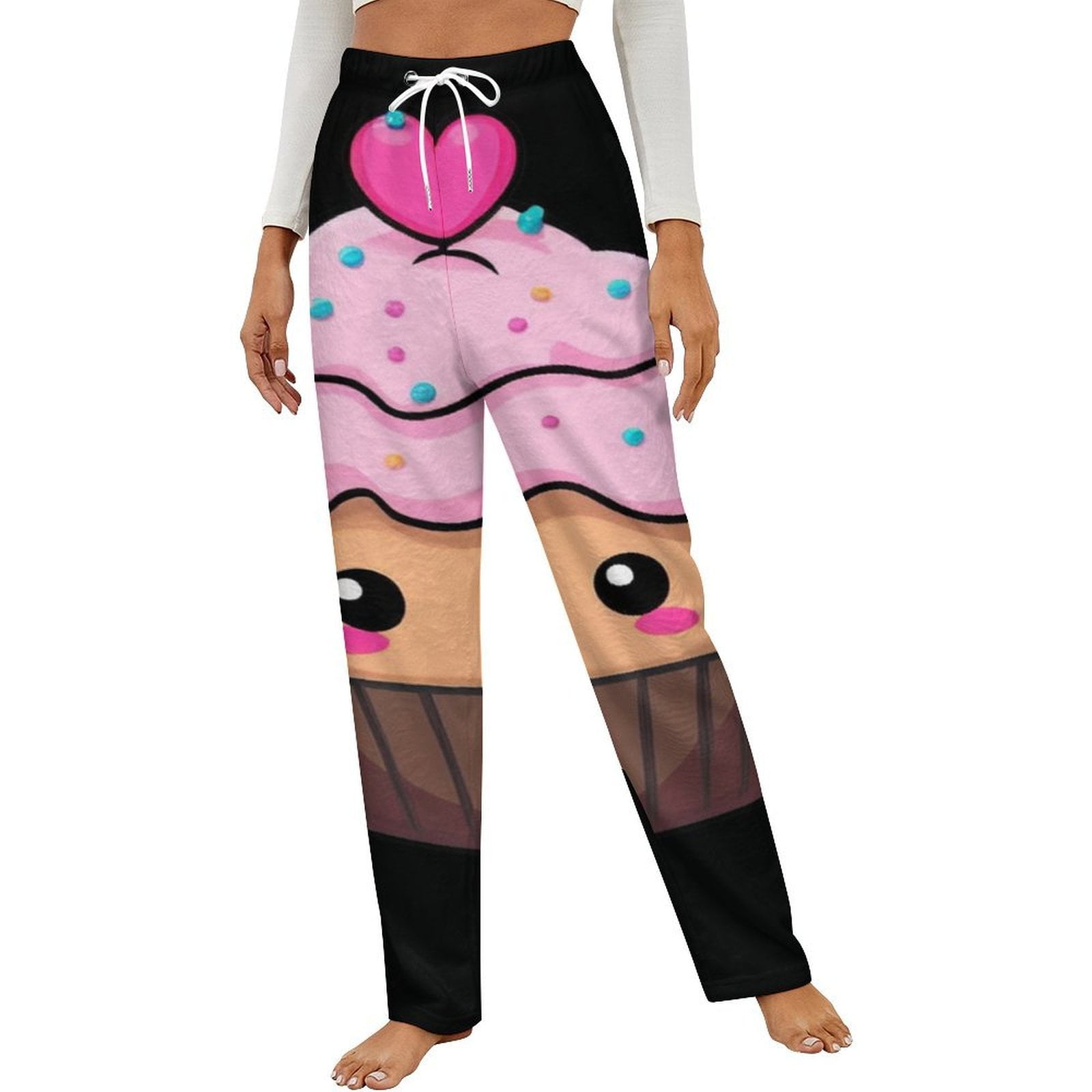 Cute Cupcake Emoji Winter Female Pants Flannel High Waist Women Pants ...