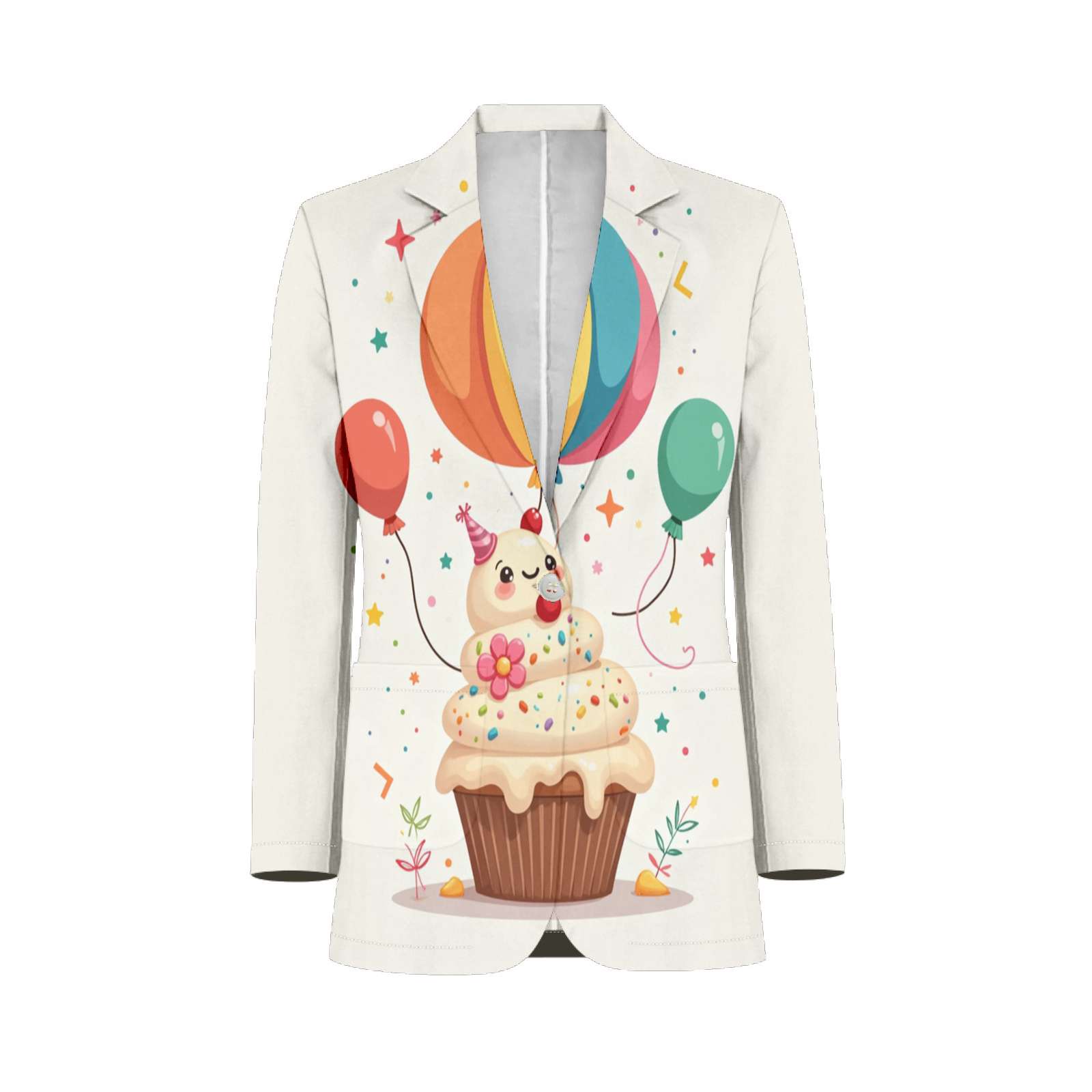 Cute Cupcake With Birthday Balloons Mens Suits Shawl Collar Slim Fit ...