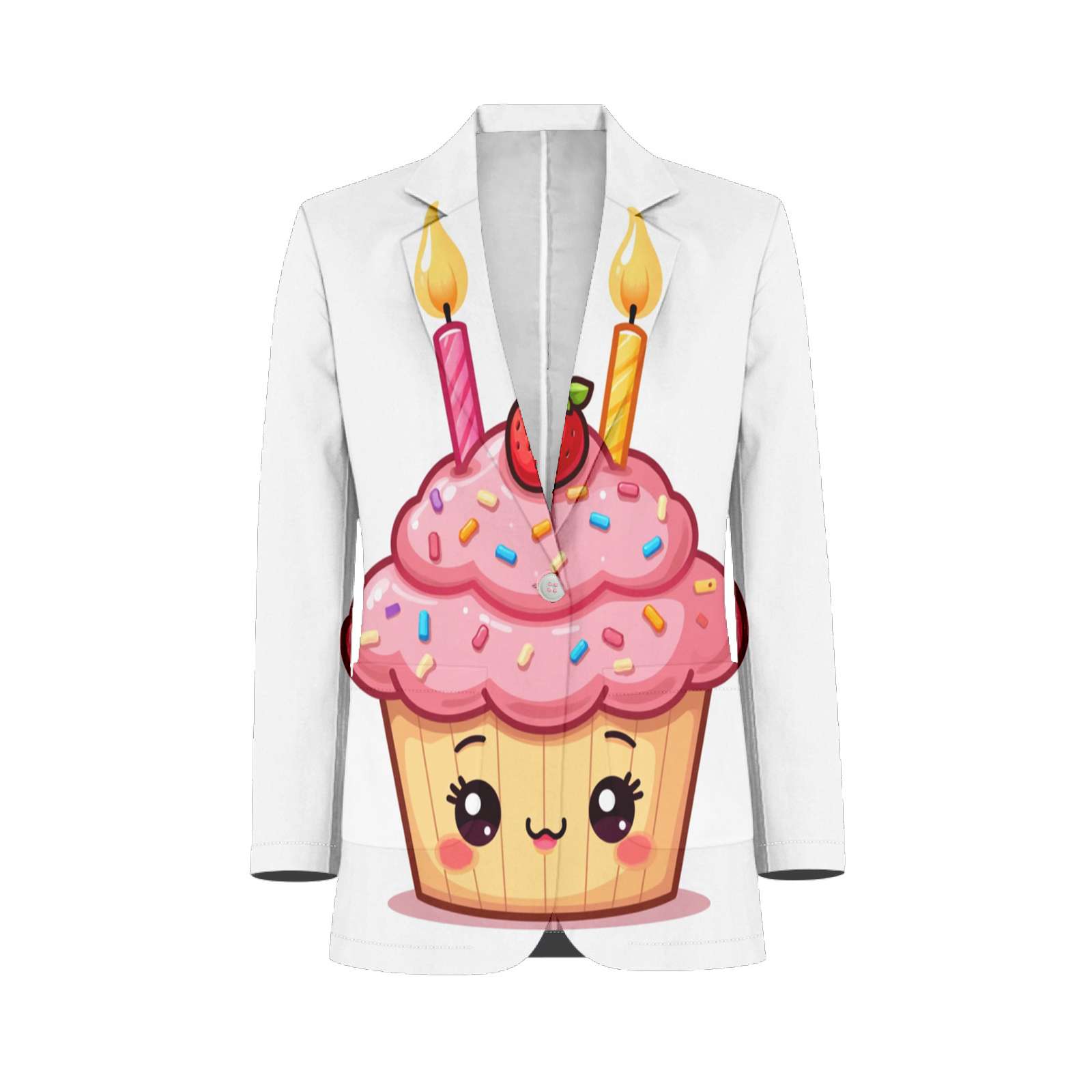 Cute Cupcake With Candles Glowing Mens Suits Shawl Collar Slim Fit Suit ...
