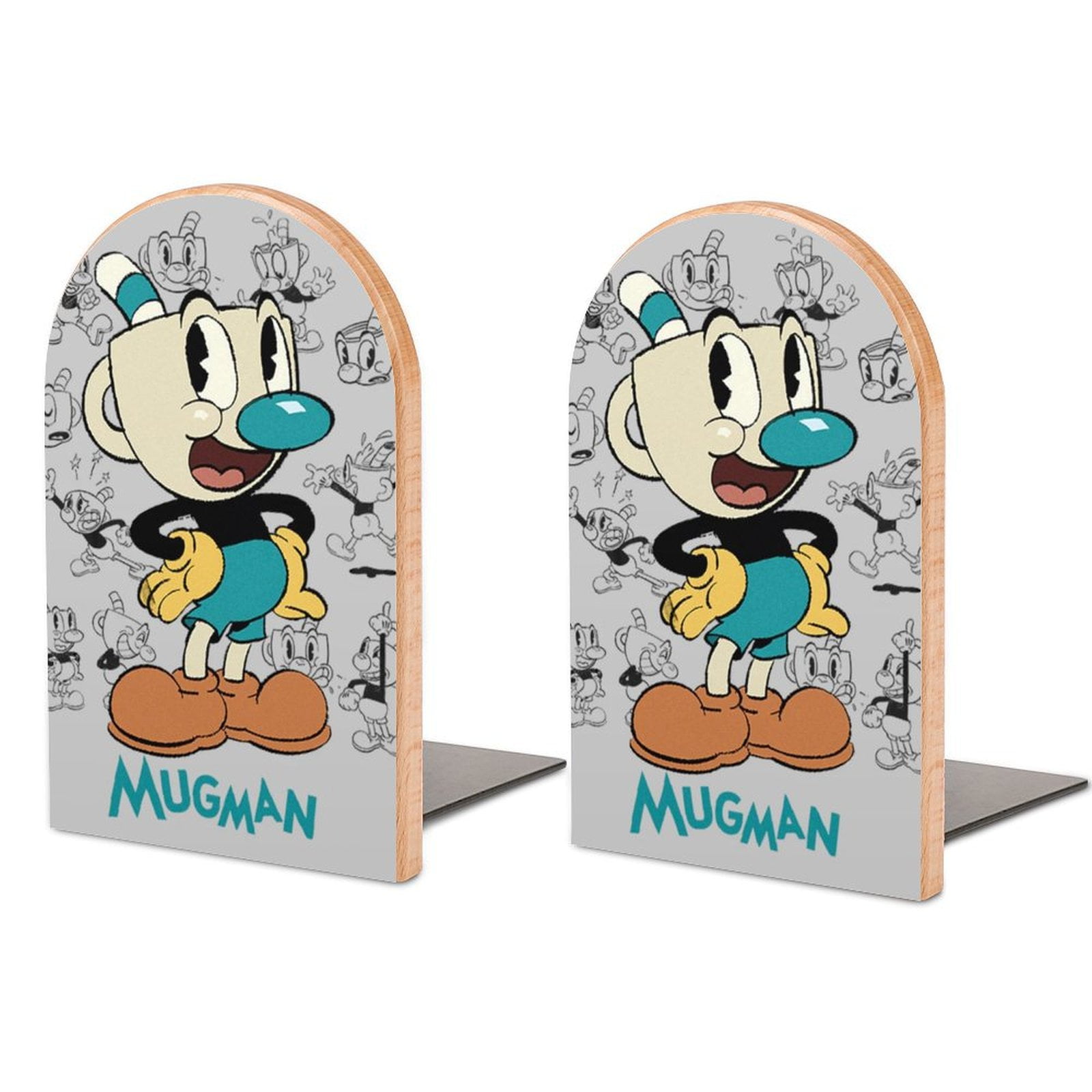 Cute Cuphead Bookends Wood Book Divider Decor Shelves Non-Skid Book ...