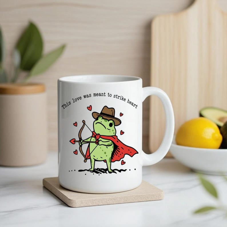 Cute Cupid Frog Coffee Mug, VaL1entine Love C1Artoon Design for Couples ...