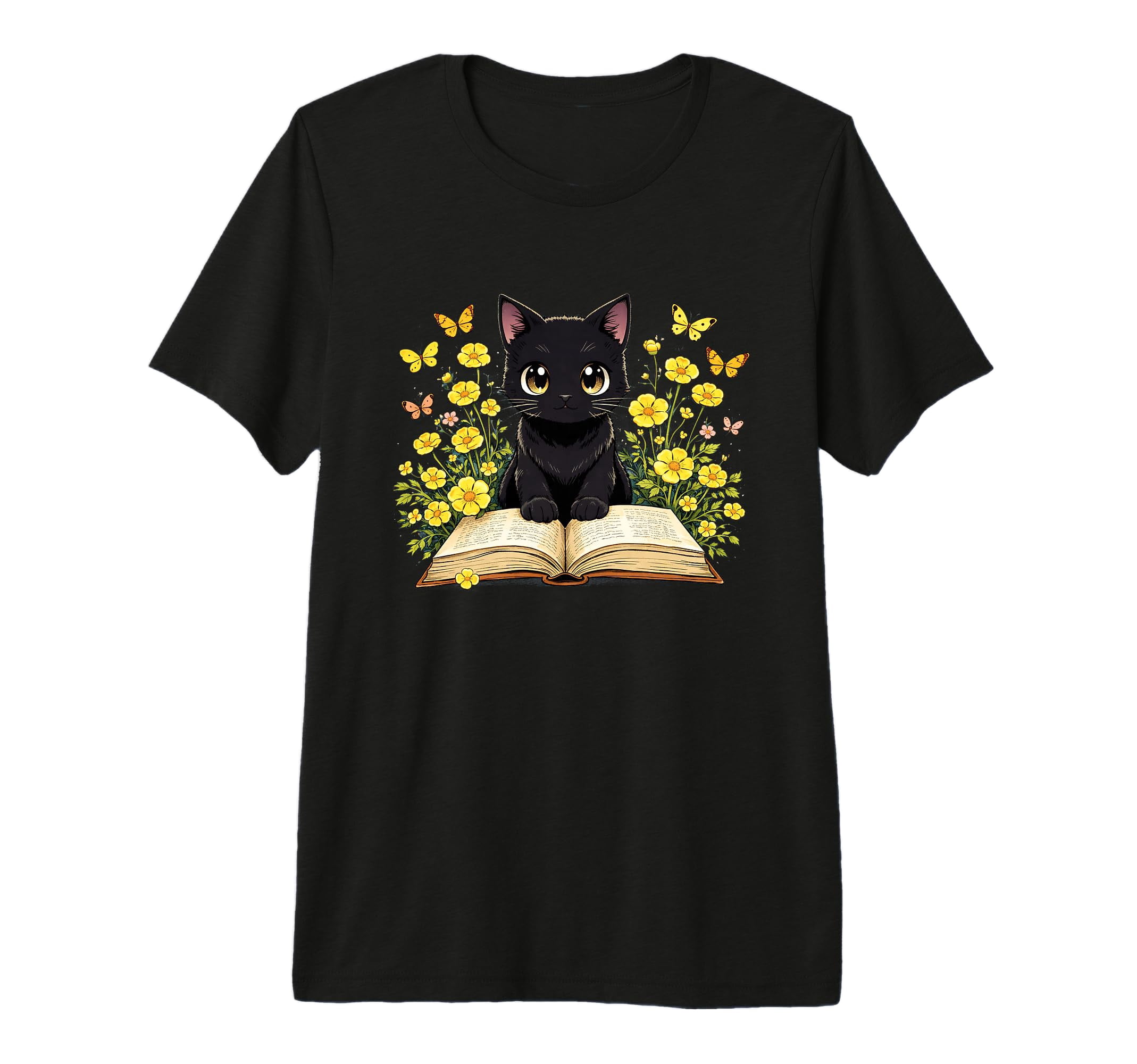 Cute Curious Black Cat & Book Enchanted Cozy Reader Premium Tri-Blend T ...