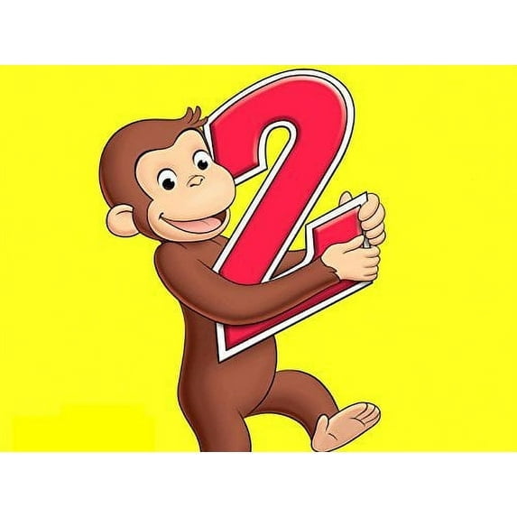 Cute Curious George Monkey 2nd Birthday Edible Image Cake Topper For ...