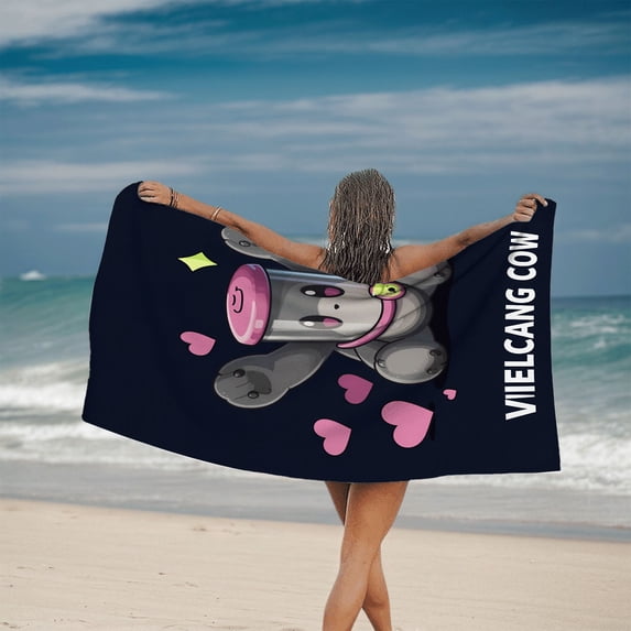 Cute Cylindrical Character Beach Towel with Smiling Face Hearts and ...