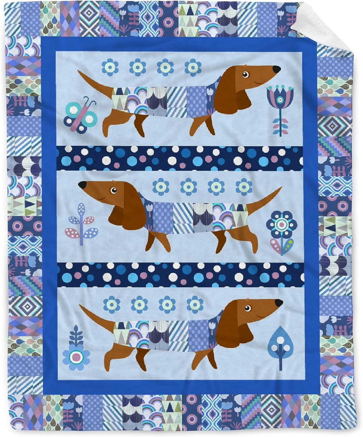 Cute Dachshund Checkered Fleece Flannel Animals Blanket Wiener Dog ...