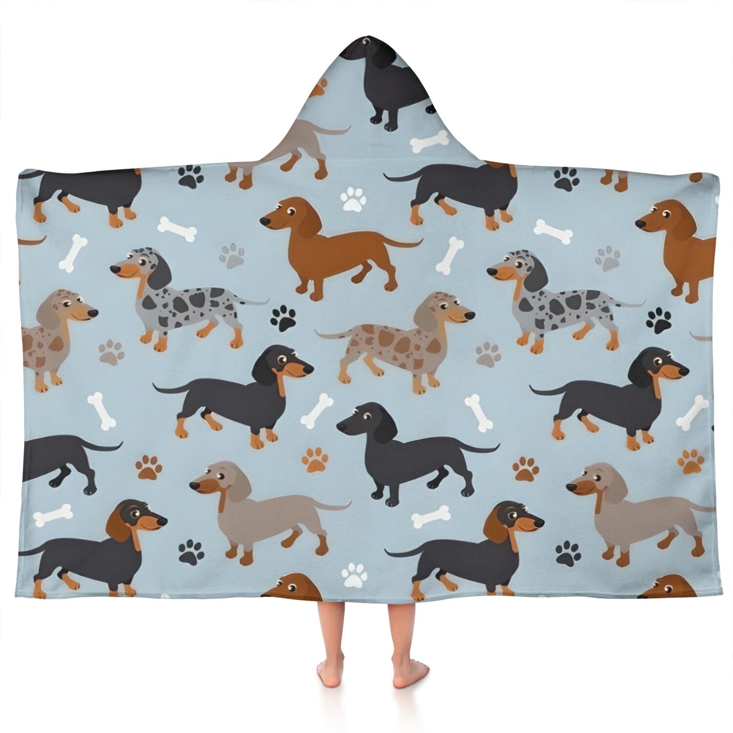 Cute Dachshund and Dog Footprint Hooded Bath Towel，50"x30" for Ages 3 ...