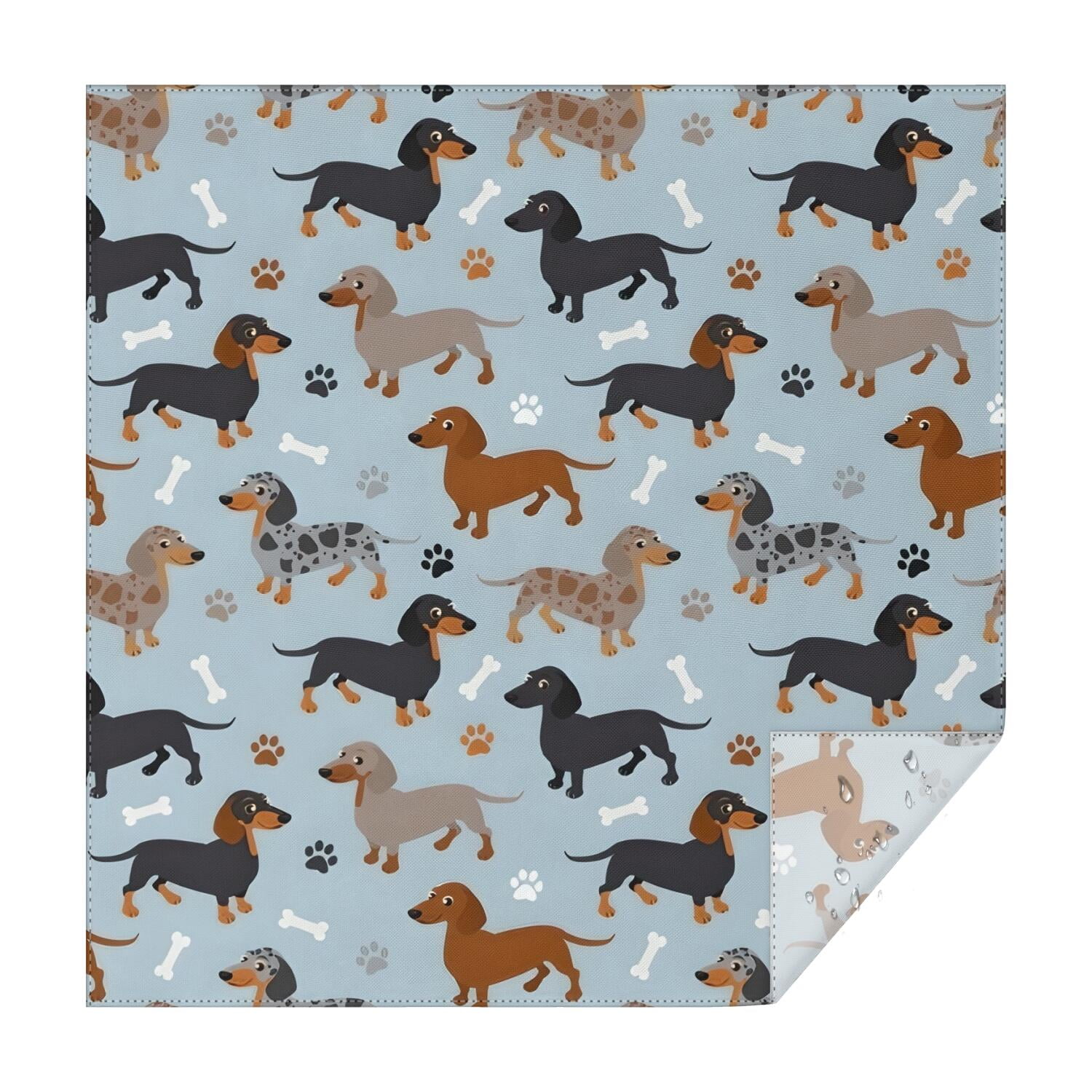Cute Dachshund and Dog Footprint Square Tablecloth,Waterproof Square ...