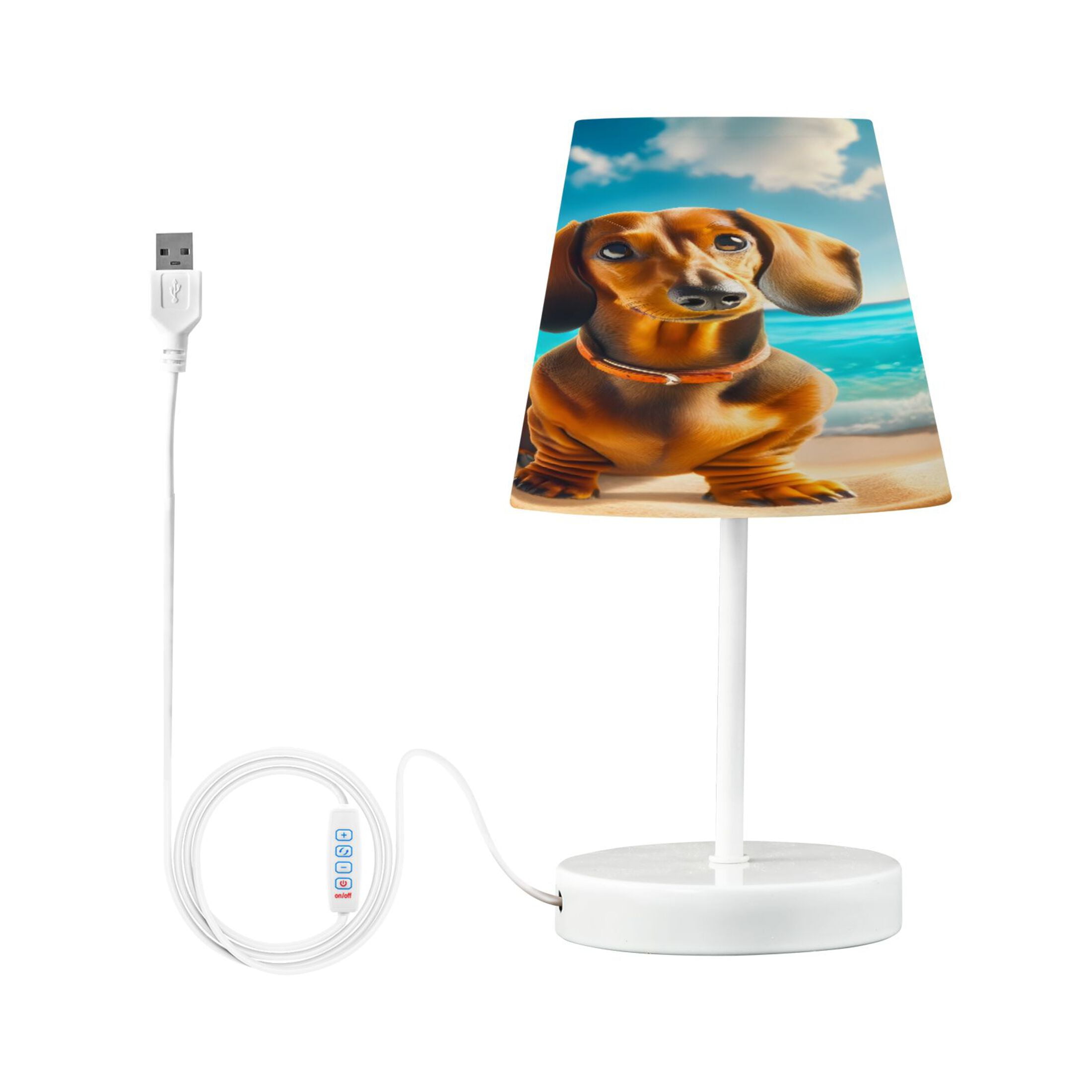 Cute Dachshund Dog on Beach Desk Lamp LED Table Nightstand Lamps with 3 ...