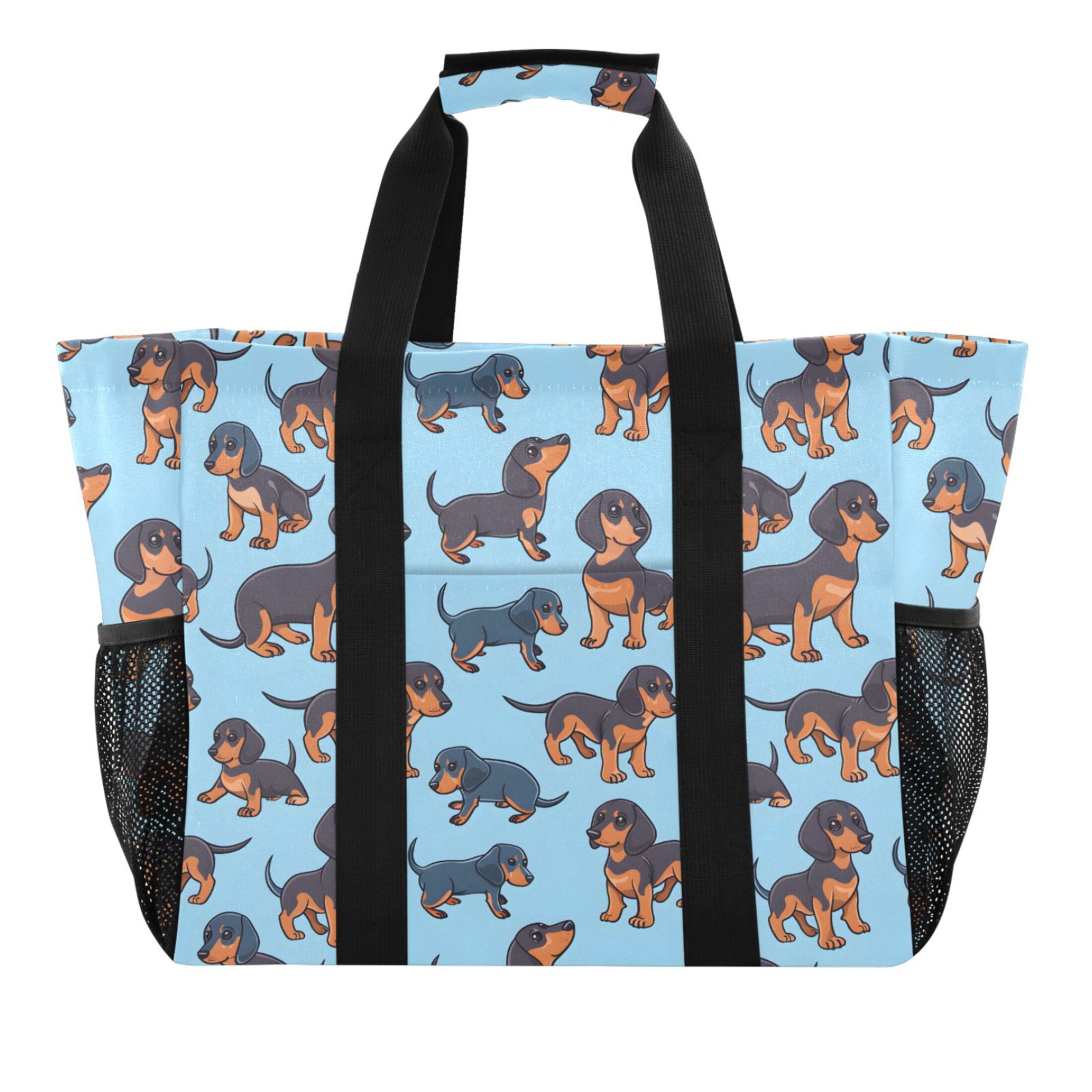 Cute Dachshund Dogs Reusable Grocery Bags with Handle Side Pocket ...