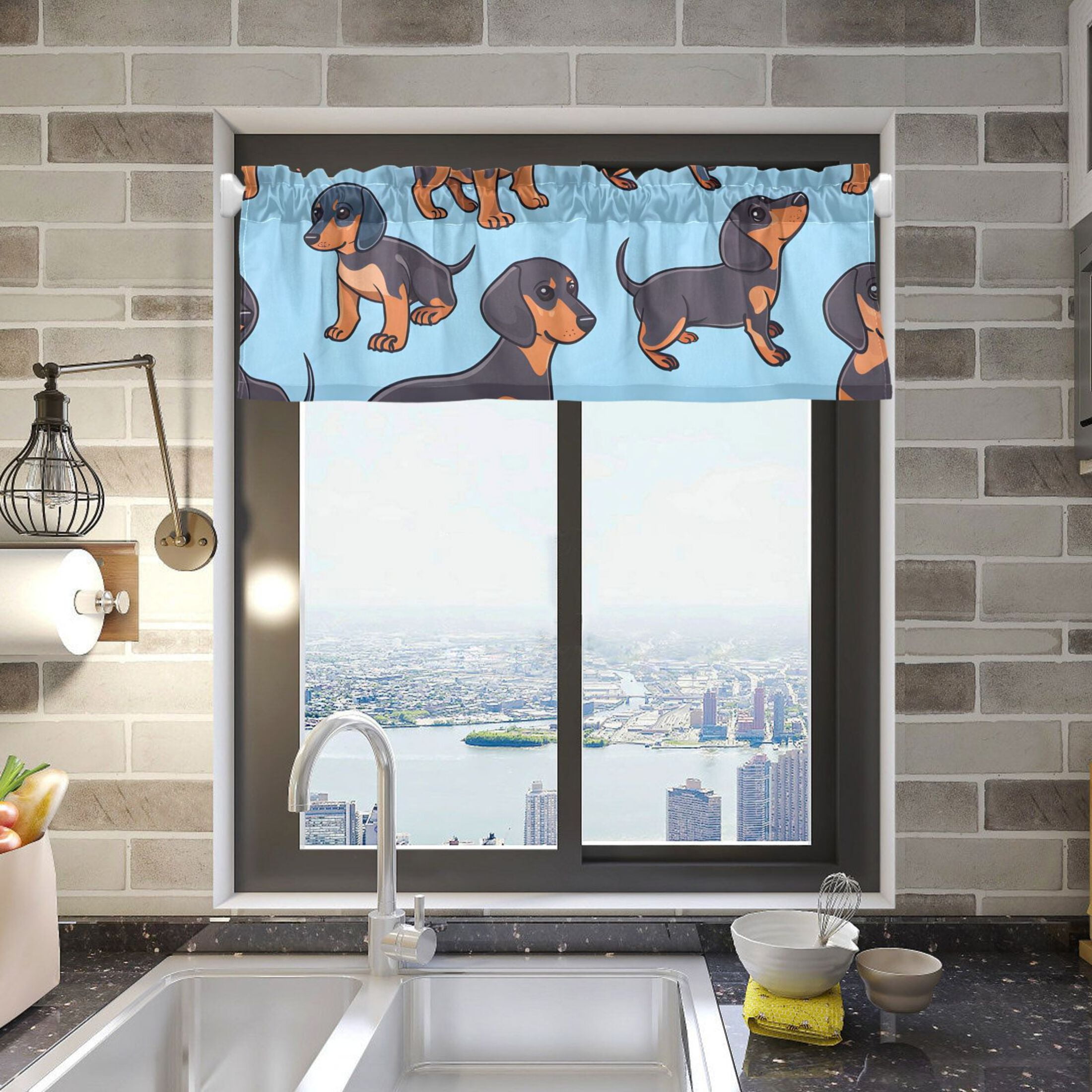 Cute Dachshund Dogs Valance Curtains 54"x18" Rod Pocket for Kitchen ...