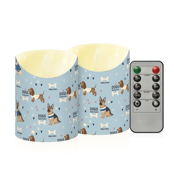 Cute Dachshund German Shepherd Pattern Flameless Candles 2 PCS with ...