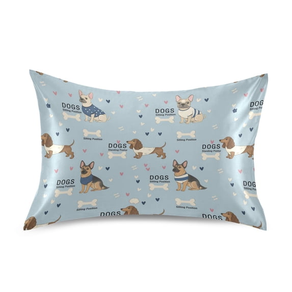 Cute Dachshund German Shepherd Pattern Queen Size Satin Pillowcase 30 ...