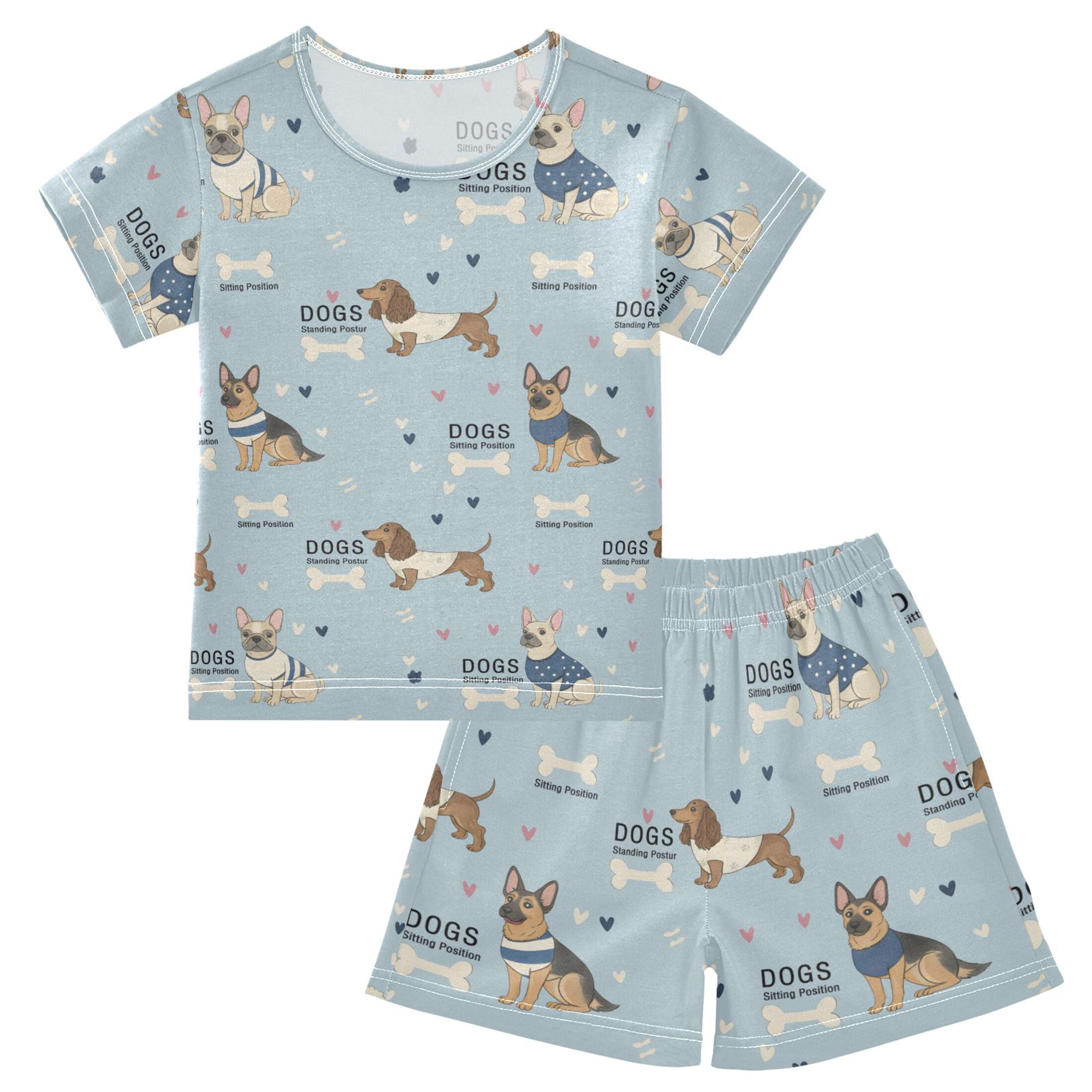 Cute Dachshund German Shepherd Pattern Summer Pajama Set Soft Cotton ...