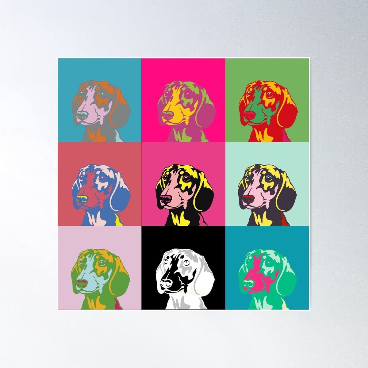 Cute Dachshund On Warhol Inspired Pop Art Backdrop Poster Wall Art ...