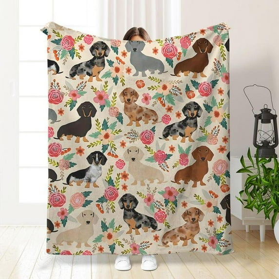 Cute Dachshund Pattern Blanket, Soft Comfortable Warm Throw, Air ...