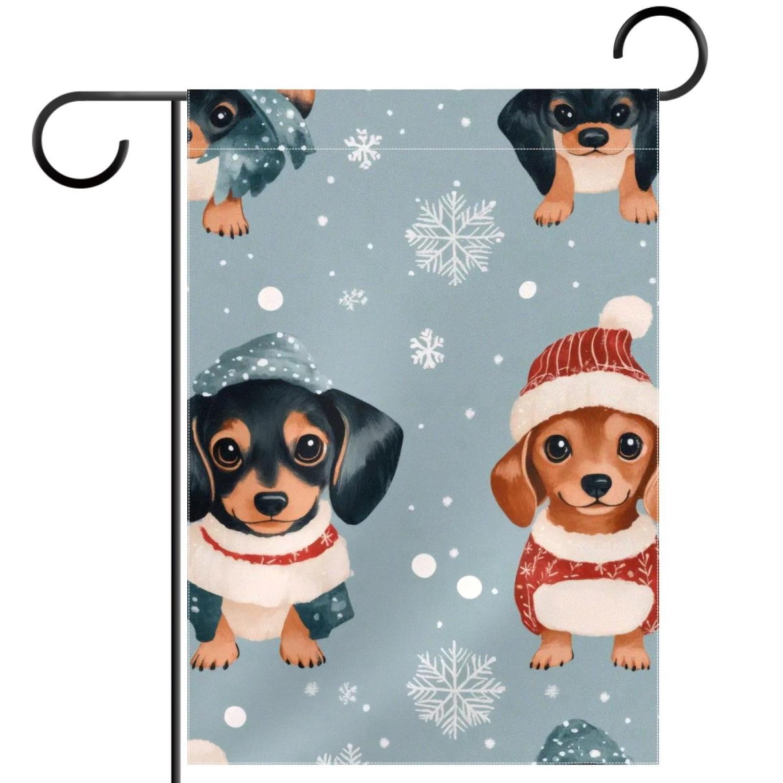 Cute Dachshund Puppy Dog in Winter Costume Double Sided Garden Flag ...